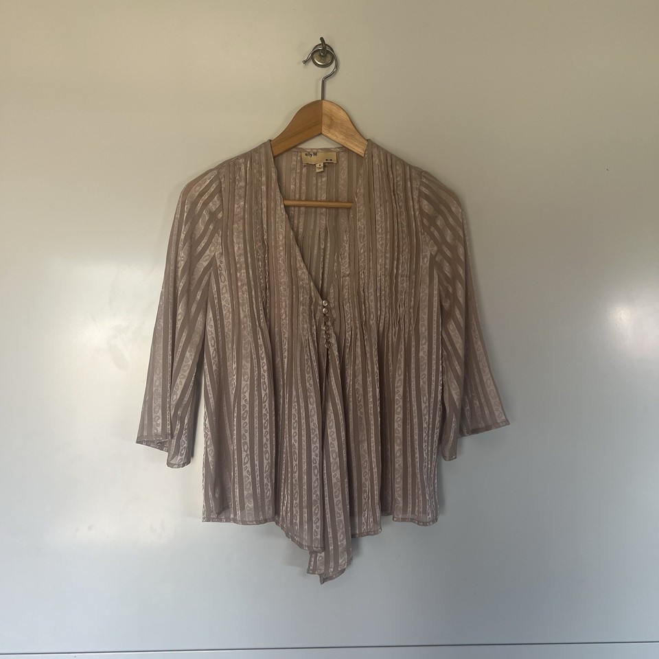 Elly M Silk Blend Blouse Size 6 Y2K Coquette Boho Pearl Button Top ...