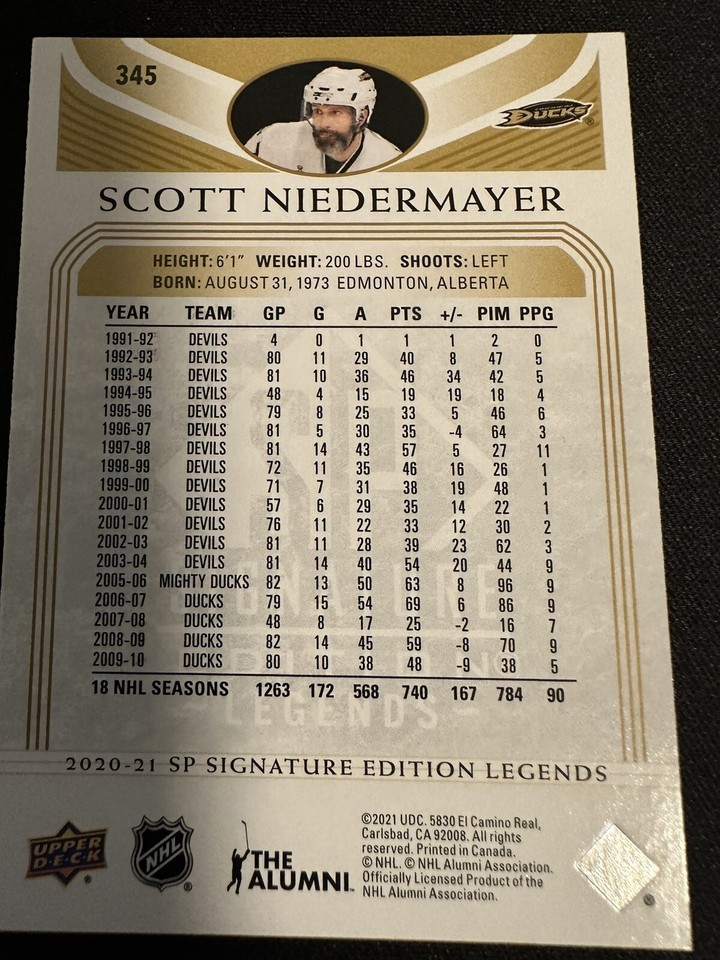 2020-21 SP Signature Edition Legends Scott Niedermayer auto #345 | eBay