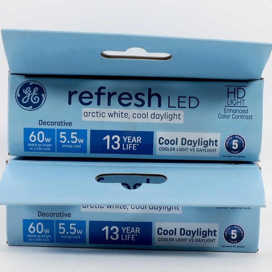 GE refresh LED cool white chandelier bulbs, 60 watt equivalent, 5.5 (2 ...