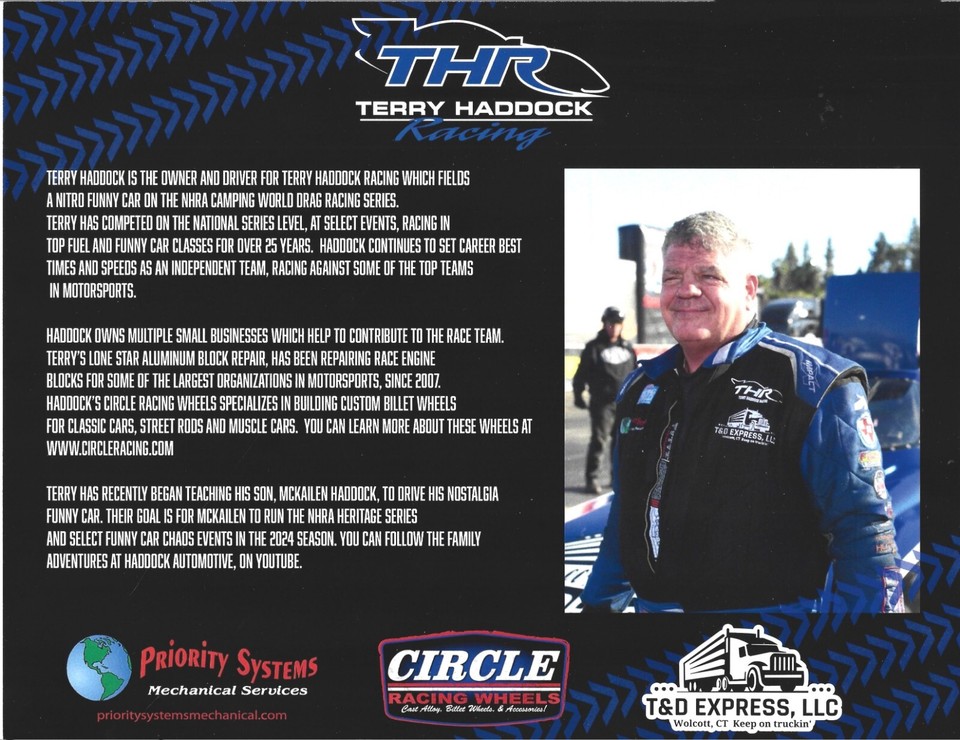 TERRY HADDOCK NITRO FUNNY CAR RACING CARD | eBay
