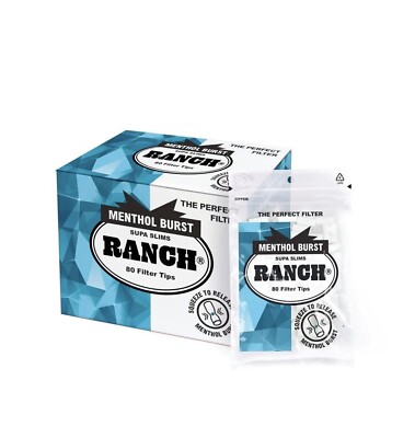 Ranch Cool Menthol burst Filter Supa Slim 12 Pack Per Box 80 Filters ...