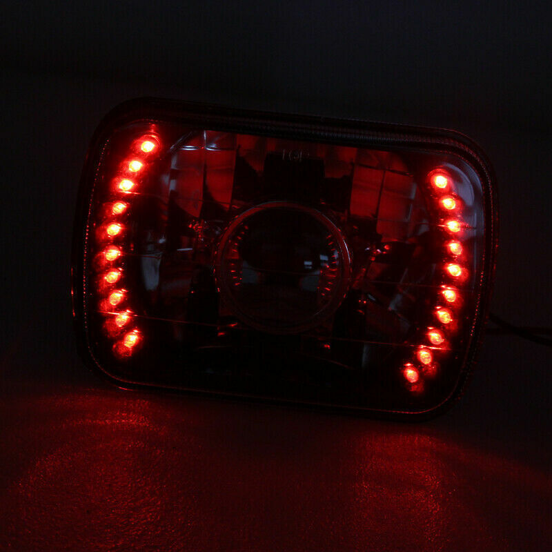 LED Headlights 7x5" 7X6" Clear Glass Lens&Black Chrome Projector Halo ...