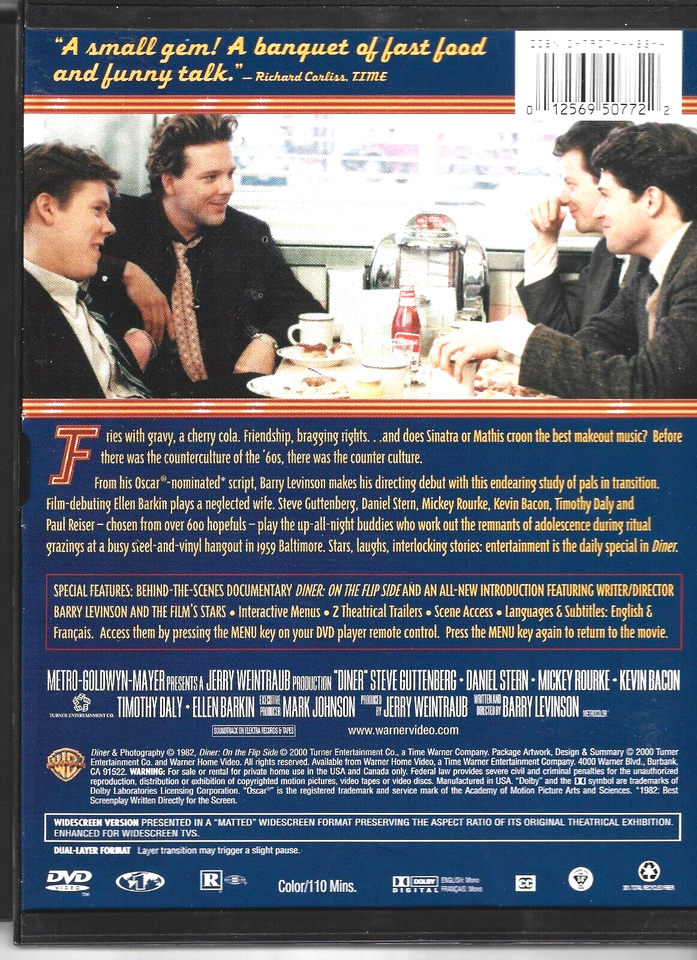 "Diner" (Warner Bros DVD 2002) wide screen drama, set in 1959 Boston ...