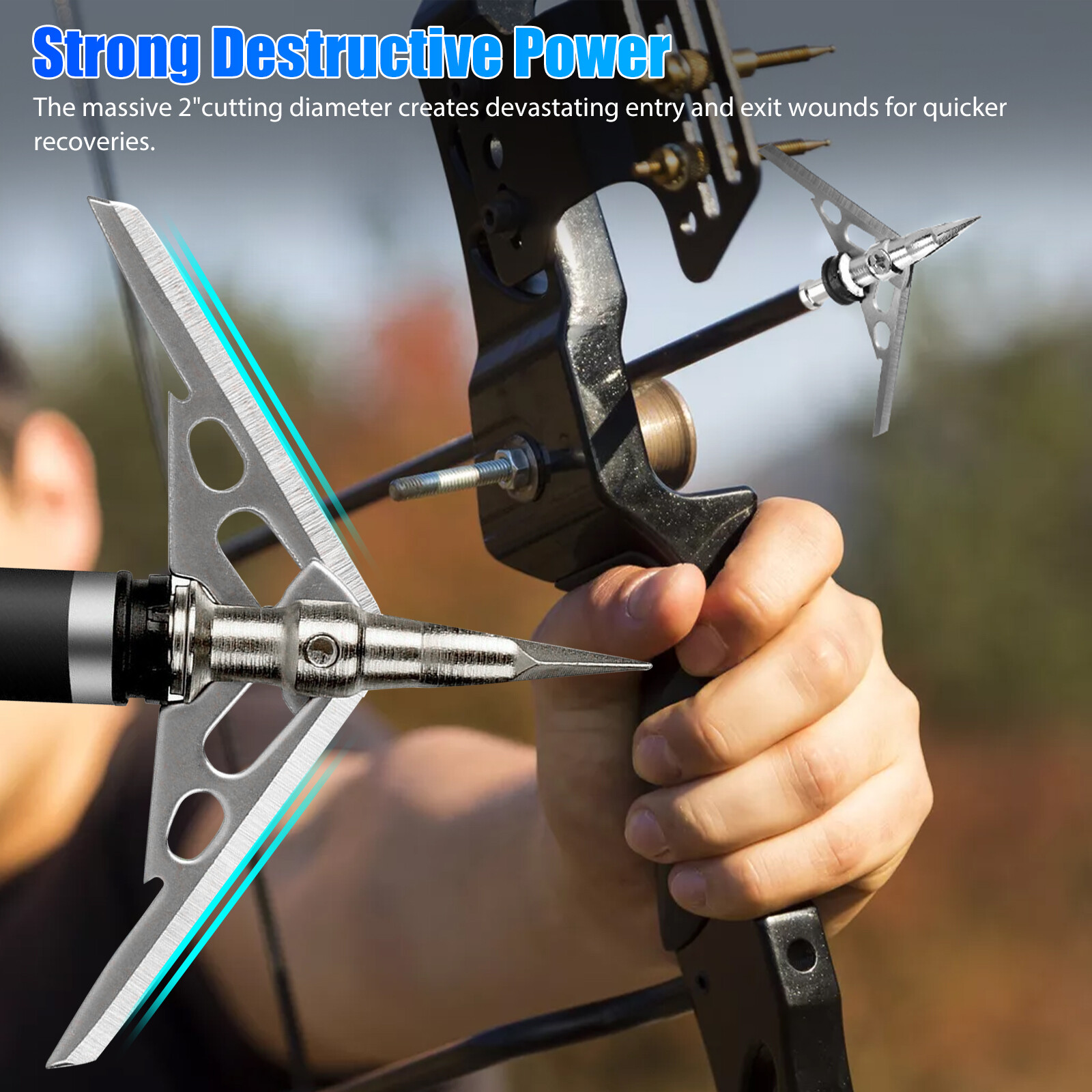 24Pcs 100 Grain Archery Broadheads 2" Dia Expandable Hunting Arrowhead ...