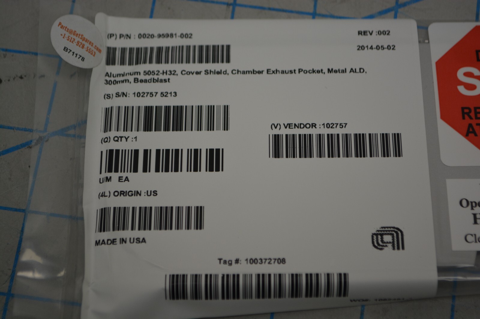 0020-95981 / COVER SHIELD, CHAMBER EXHAUST POCKET METAL ALD 300MM ...