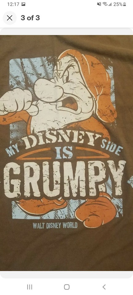 MENS DISNEY GRUMPY SHIRT 2xl BROWN SNOW WHITE SEVEN DWARFS WDW WALT ...
