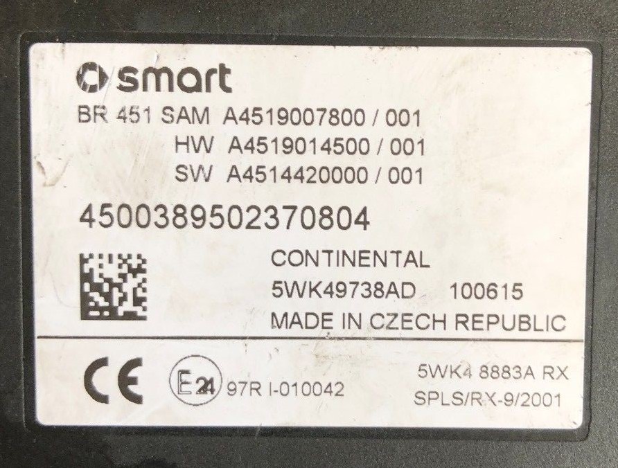 BOITIER SAM SMART FORTWO BR 451 A4519007800 5WK49738AD HW A4519014500 ...
