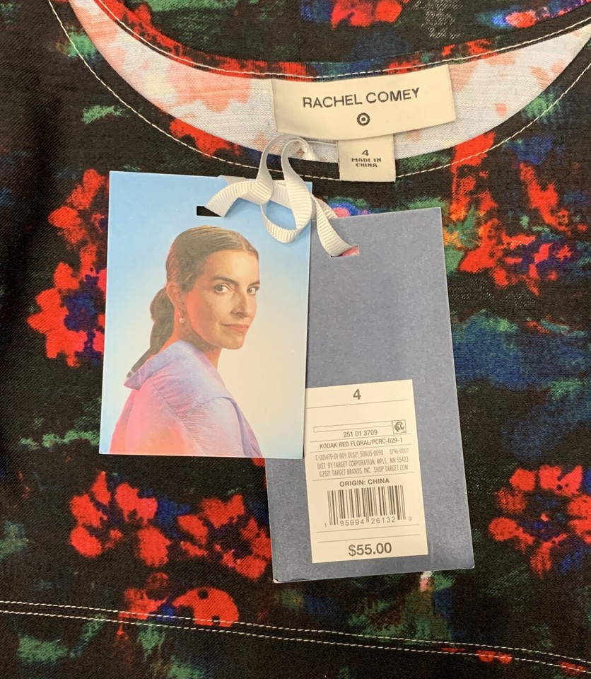 RACHEL COMEY X TARGET Dress Red Floral Print Volume 3/4 Sleeve Size 4 ...