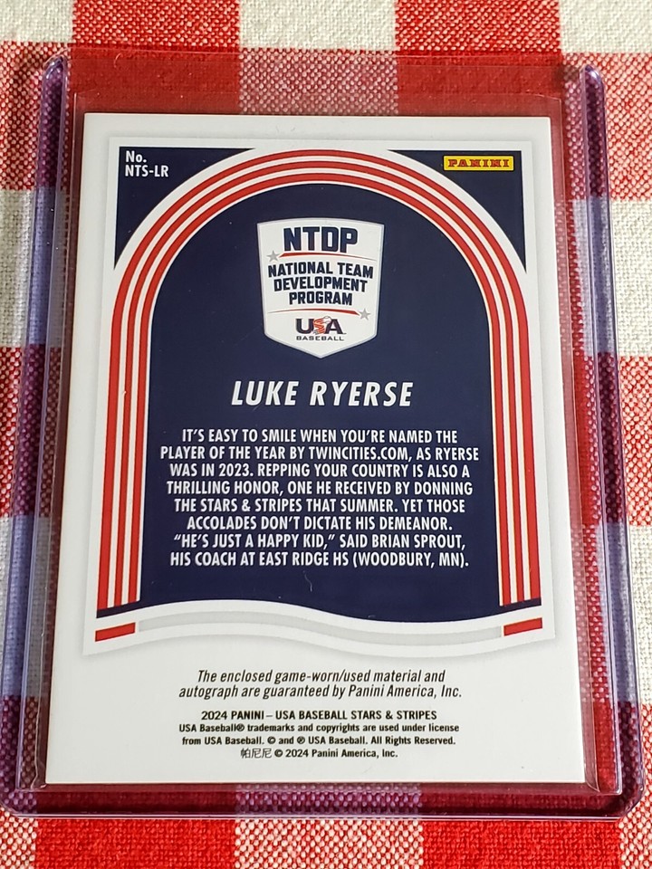 Luke Ryerse 2024 Panini USA Baseball NTDP Stars And Stripes Patch Auto ...