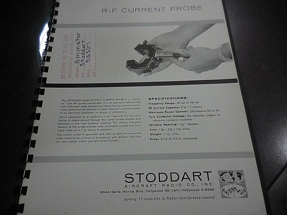 Stoddart Instruction Book For Current Probe Stoddart No. 91550-1 | eBay