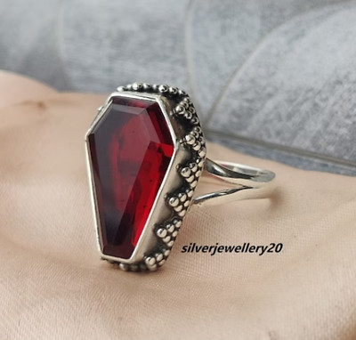 Garnet Coffin Ring 925 Sterling Silver Beautiful Ring Red Gemstone ...
