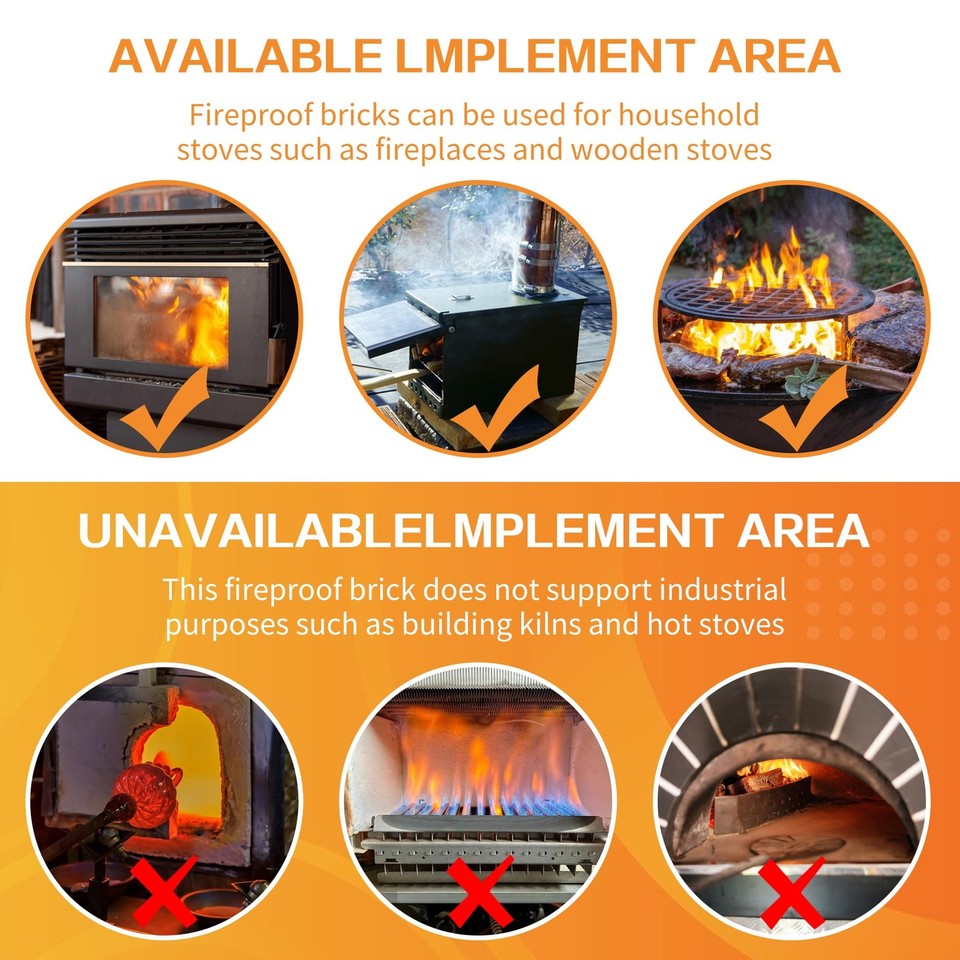 12PCS Woodstove Firebricks, Fire Bricks, Size 9" X 4-1/2" X 1-1/4 ...