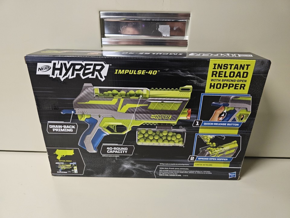 Nerf Hyper Impulse-40 Blaster, 30 Nerf Hyper Rounds, Spring-Open ...