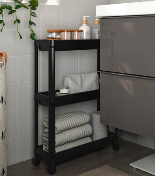 IKEA VESKEN shelf unit, 54x18x71 cm cm, black Kitchen Bathroom Trolly ...