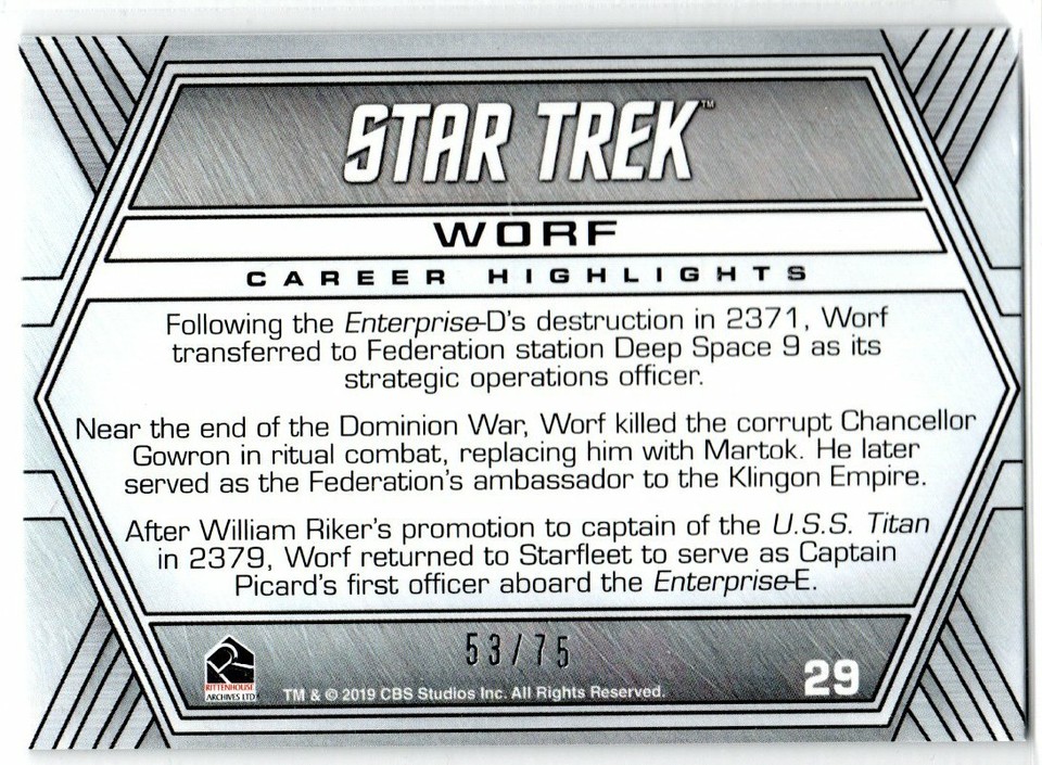 STAR TREK INFLEXIONS STARFLEET'S FINEST HOLOFOIL BASE PARALLEL #29 WORF ...