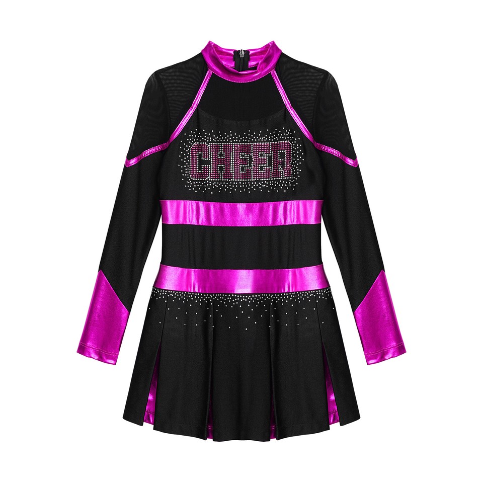 Kids Girls Cheer Leader Costume Cheerleading Uniform Long Sleeve ...