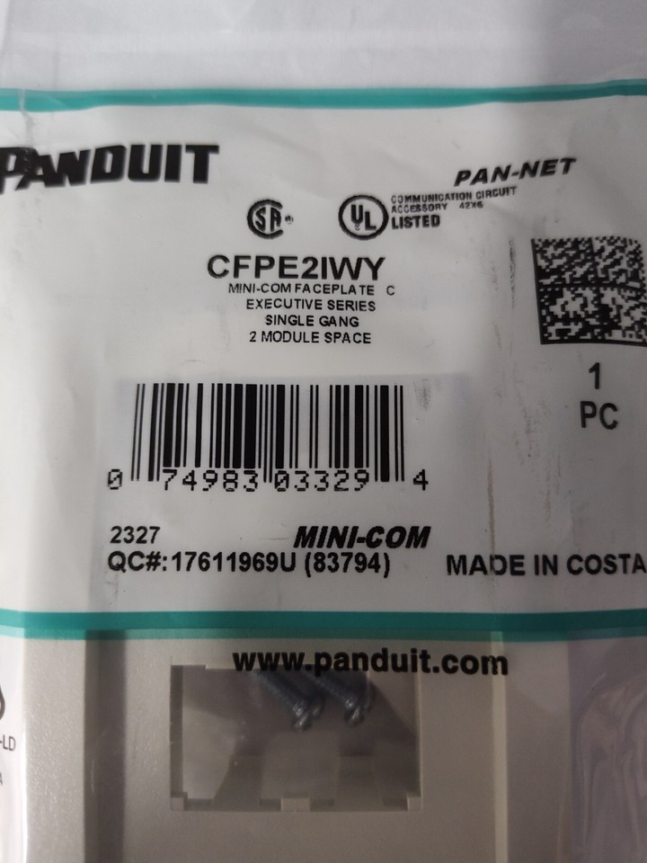 QTY 10 PANDUIT CFPE2IWY MINI-COM FACEPLATE SINGLE GANG 2 MODULE SPACE ...