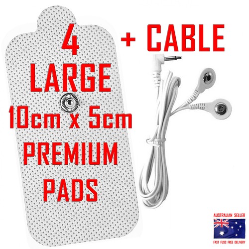 PainPod TENS EMS compatible ELECTRODE PADS CABLE + 10cm x 5cm x 4 ...