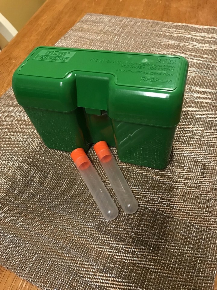Green Ammo Box w/ 22 Blackhorn 209 Black Powder Charge Tubes & two ...