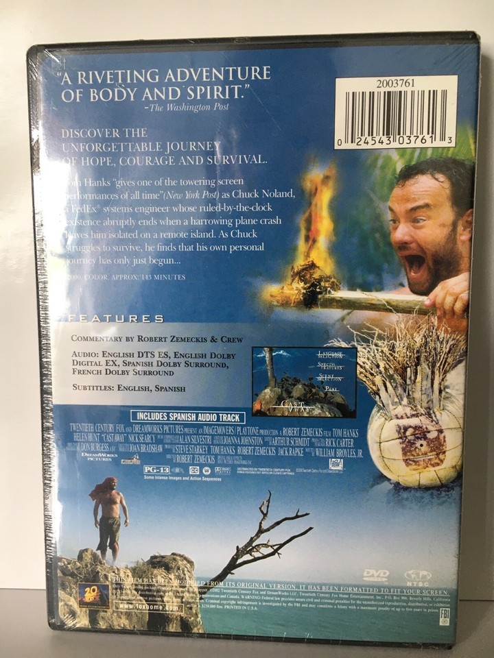 Cast Away (DVD, 2002, Full Screen Edition) Tom Hanks! Features! New ...