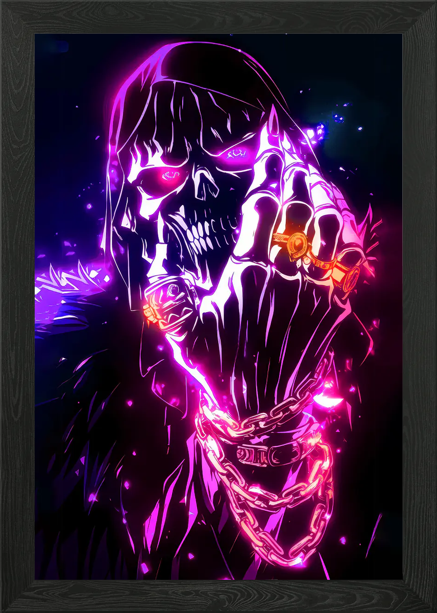 Glowing Skull with Rings and Chain Framed Wall Art Poster Canvas Print ...
