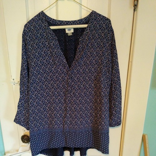Old Navy Lightweight Navy print Blouse XL 3/4 Sleeves Perfect For ...