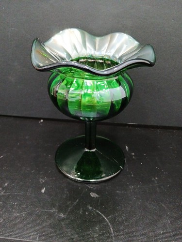 Vintage Fenton Carnival Glass Green Small Rib Spittoon Shape Compote | eBay