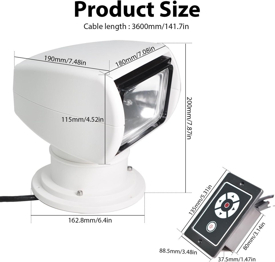 Boat Spotlights, 100W Remote Control Spotlights for Boat Truck, Boat ...