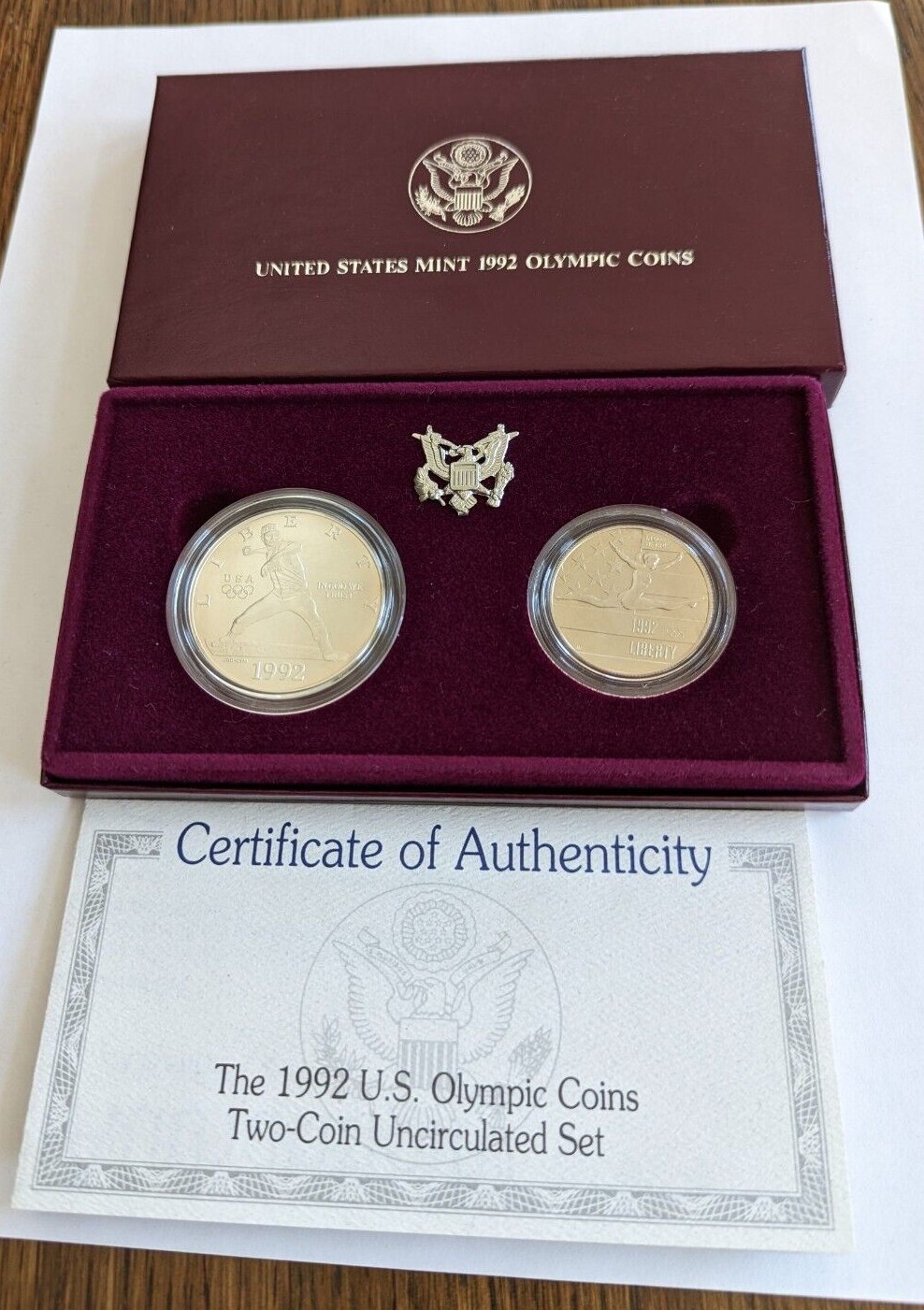 US Mint 1992 US Olympic Coin Set Uncirc. Silver Dollar & Half Dollar w ...