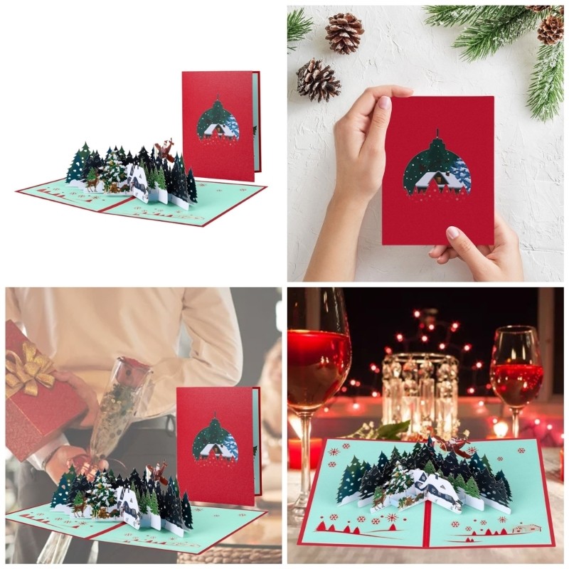 Foldable Christmas Popup 3D Card with Envelope Handmade Greeting Card ...
