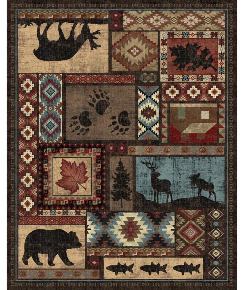 Southwest Area Rug Geometric Rustic Lodge Ranch Cabin Farm Bear Moose ...