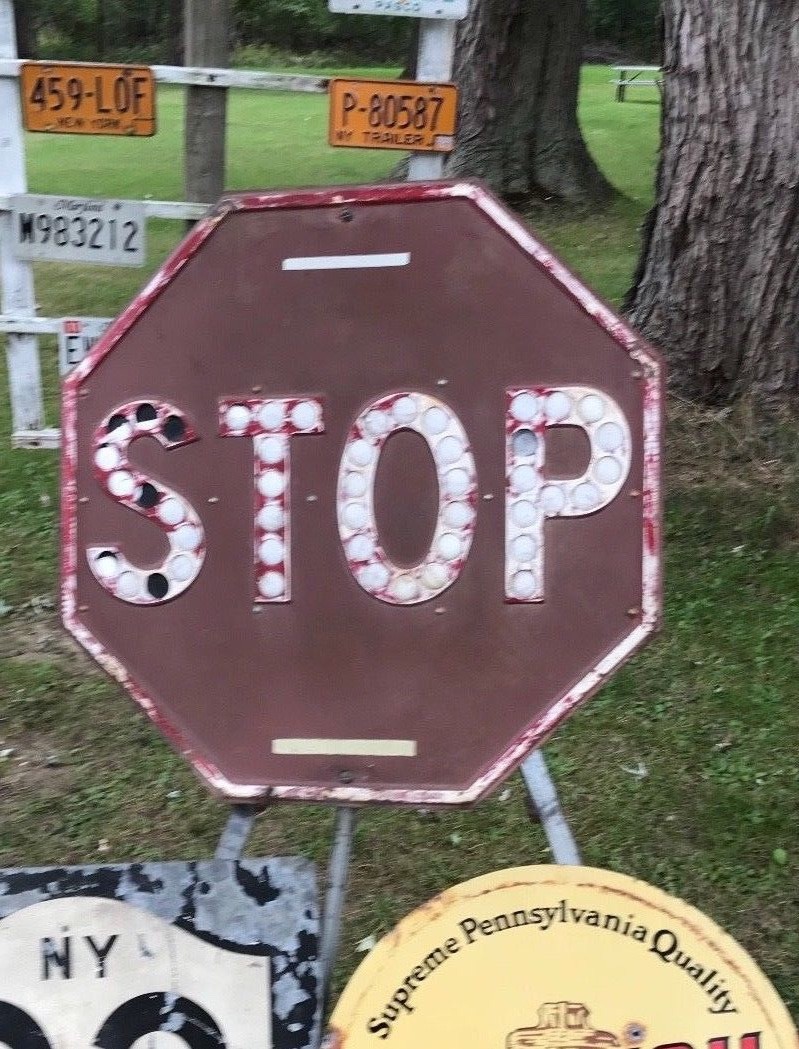 VINTAGE ORIGINAL ROAD SIGN "CATS EYES" STOP SIGN w/2 brackets ...