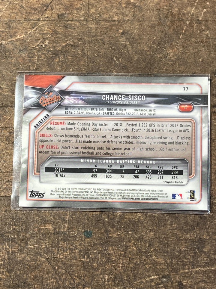 2018 Bowman Chrome #77 Chance Sisco | eBay