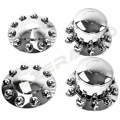 Semi Truck Chrome 22.5"+24" Front+Rear Wheel Center Hub Cap 10 Lug Dome ...