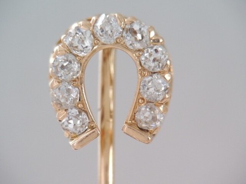 ANTIQUE VICTORIAN 14K YELLOW GOLD MINE CUT DIAMOND LUCKY HORSESHOE ...