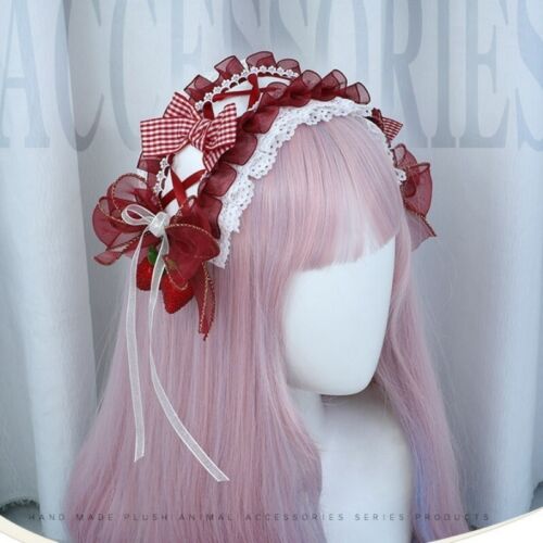 Japanese Lolita Hair Accessories Ruffled Lace Bow Maid Cosplay Headband ...