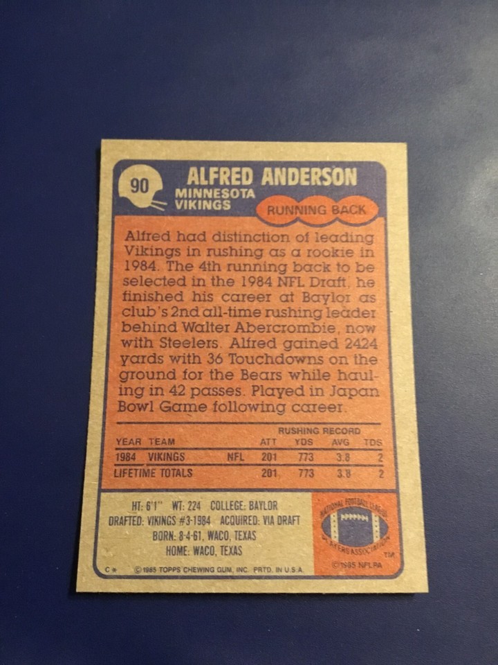 1985 Topps # 90 ALFRED ANDERSON Minnesota Vikings Sharp Look! | eBay