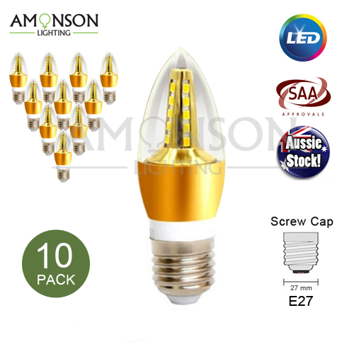Amonson Lighting NEW 7W LED Candle Bulb E27 Golden LED Screw 240V COB ...