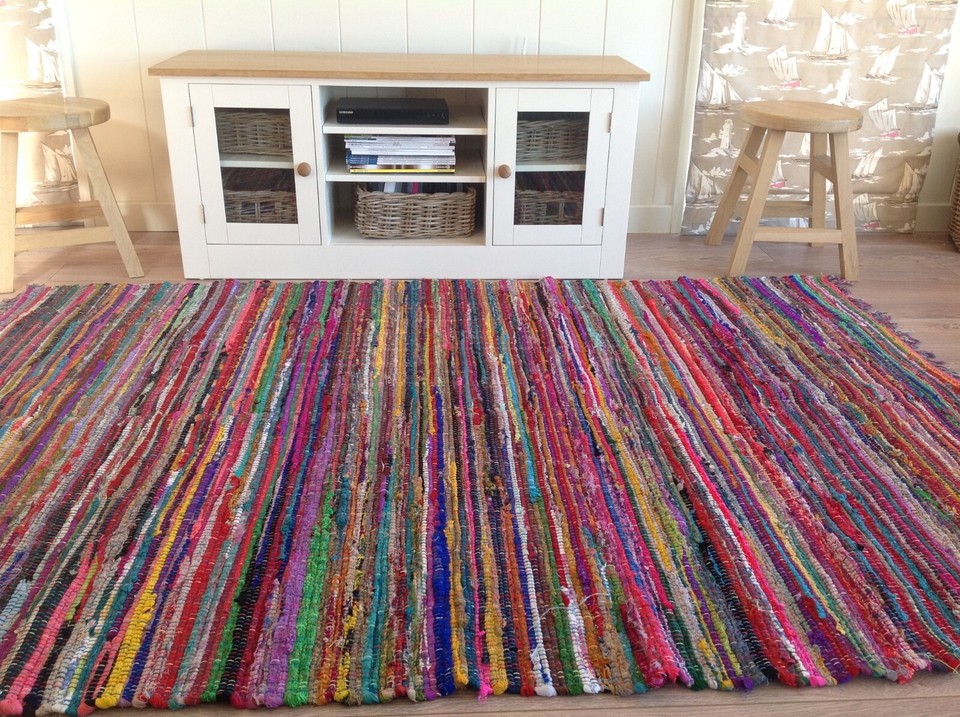 Rug Rag Rugs Multi Colour Mat Recycled Cotton Hand Woven Chindi Mats ...