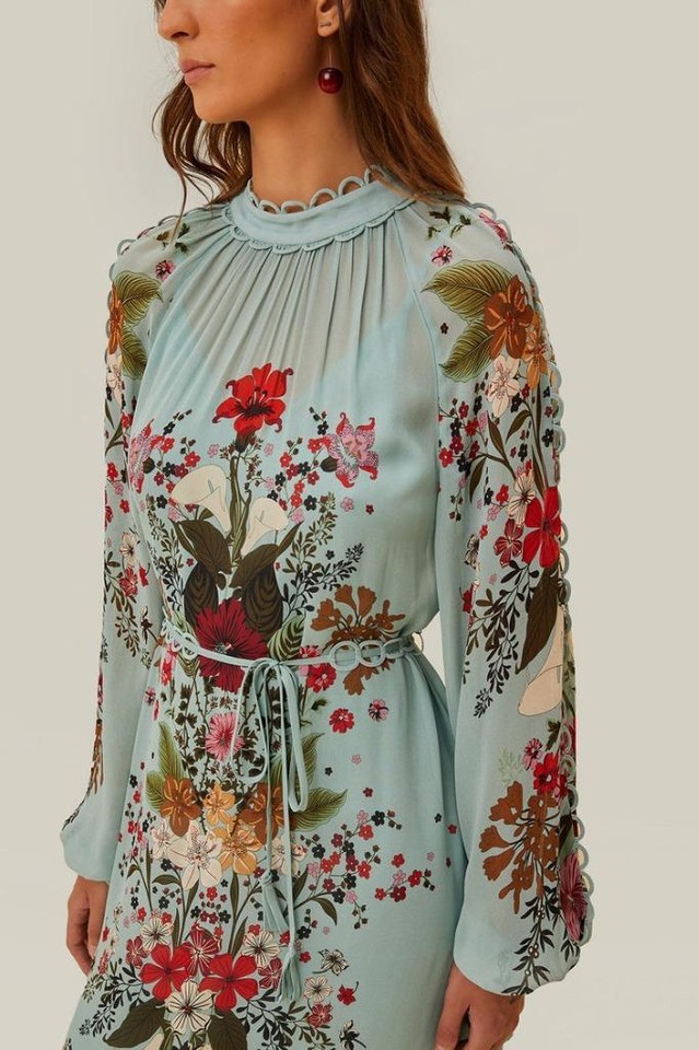 NWT AUTH FARM RIO Blue Beauty Bouquet Long Sleeve Maxi Dress EXTRA ...
