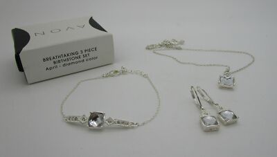 AVON Breathtaking 3Piece Simulated Birthstone Set APRIL Diamond Color ...