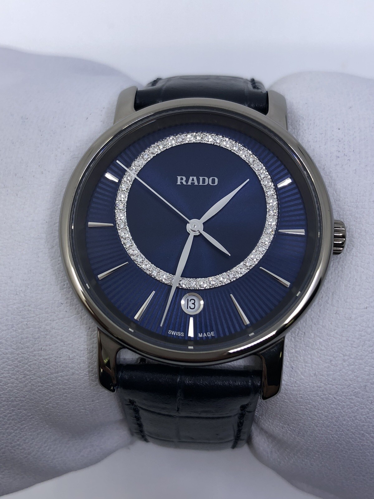 Rado DiaMaster Quartz Diamonds Blue Dial Leather Strap Ladies Watch ...
