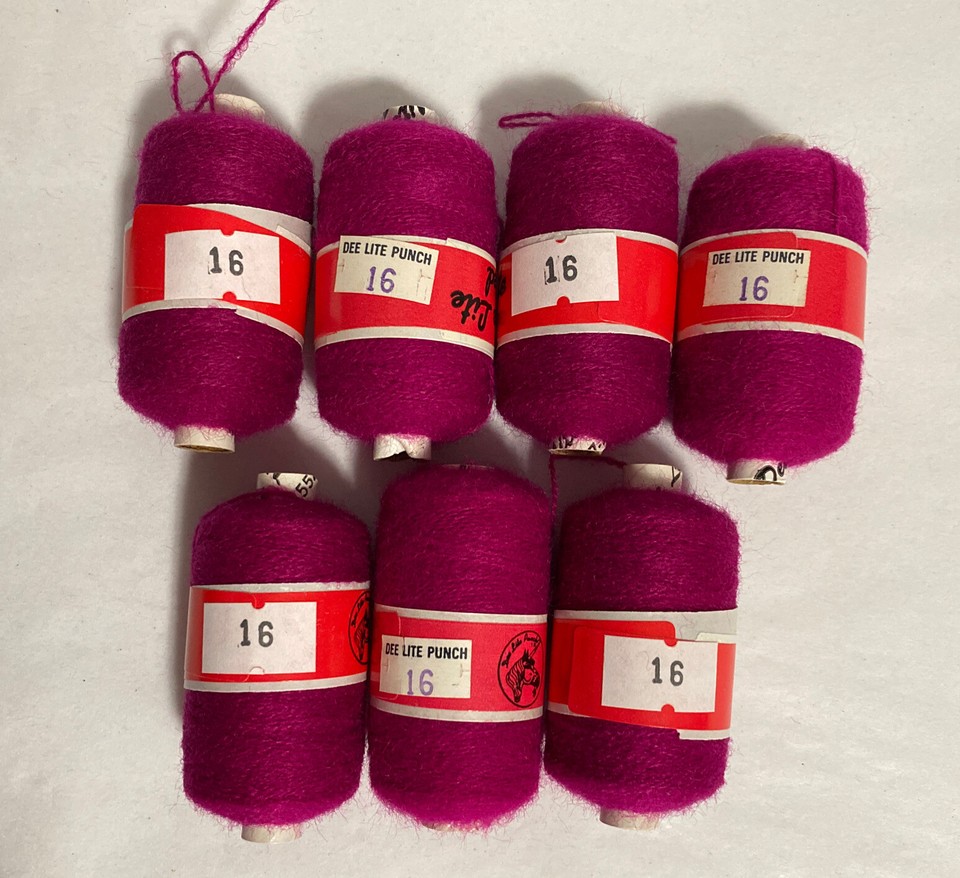 DEE LITE RED Label Thread Lot of 7 Spools Punch Needle Bright Magenta ...