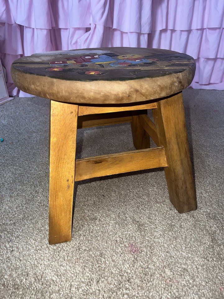 Vintage Kids Stool with Thomas The Train Hand Carved and Painted | eBay