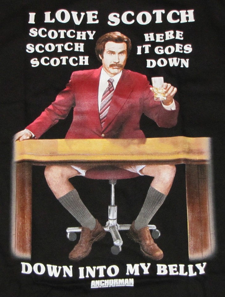 LARGE MENS T-SHIRT RON BURGUNDY SCOTCH MOVIE WILL FERRELL HERE IT ...