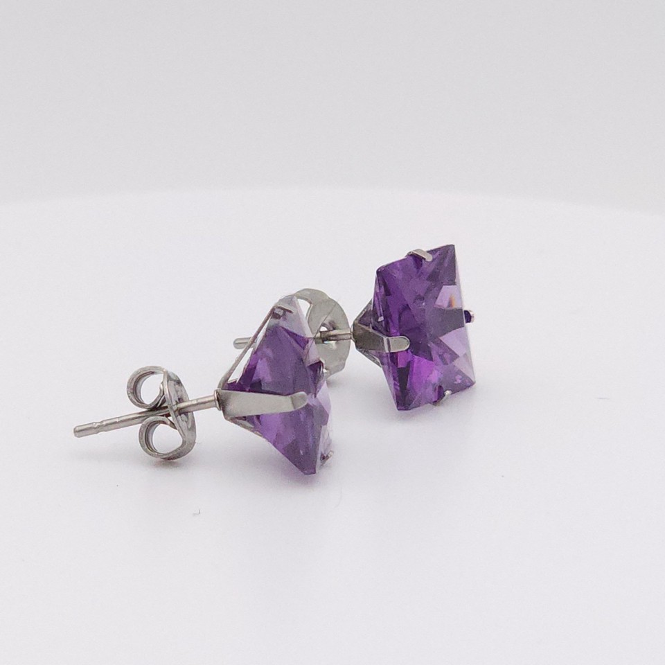 Silver 10mm Square CZ Amethyst Purple Stud Earrings – NEW | eBay