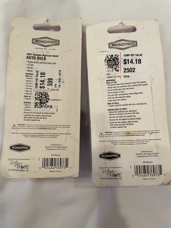 2 RoadPro RPHB9007 Halogen Auto Bulb High/ Low Beam Replacement ...