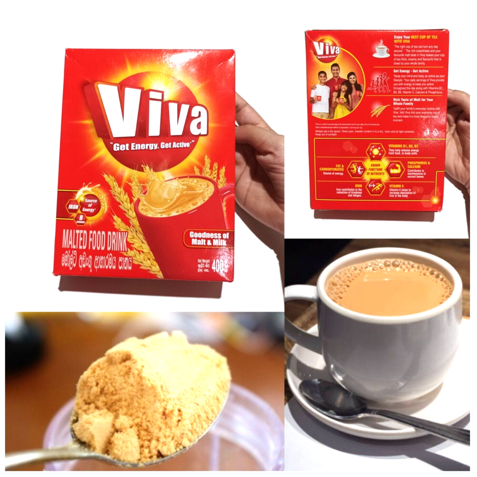 Viva Milk Powder Energy Food Drink Pack 14oz (400g) Malt Tea Ceylon ...