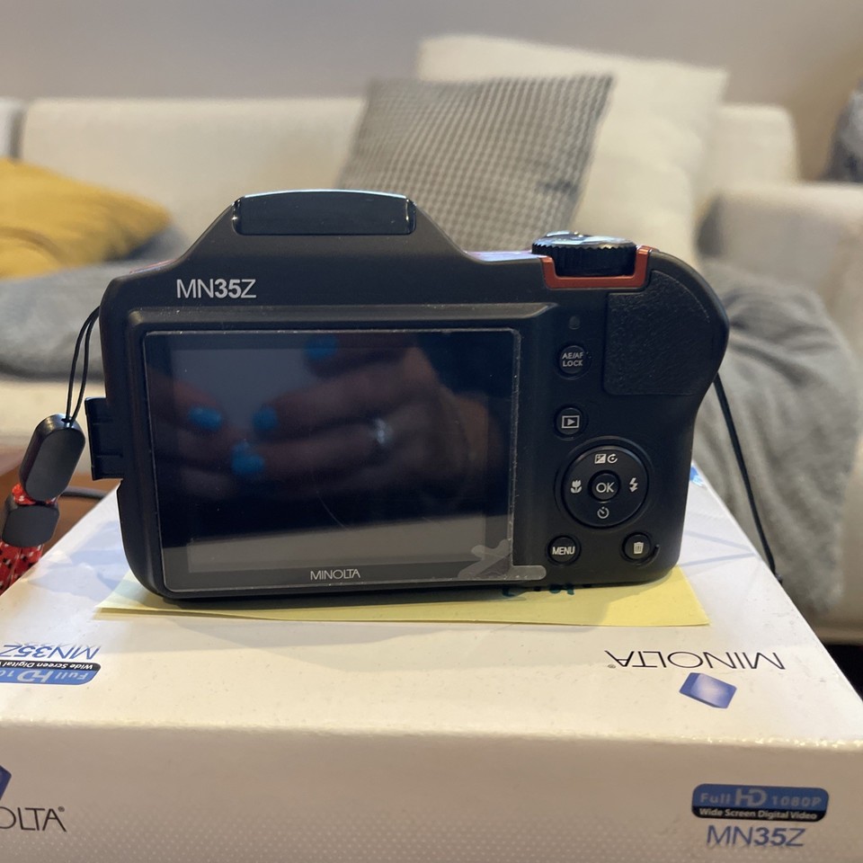 Minolta MN35Z Bridge 20.0MP Red Digital Camera 35x Zoom Wi-Fi Face ...