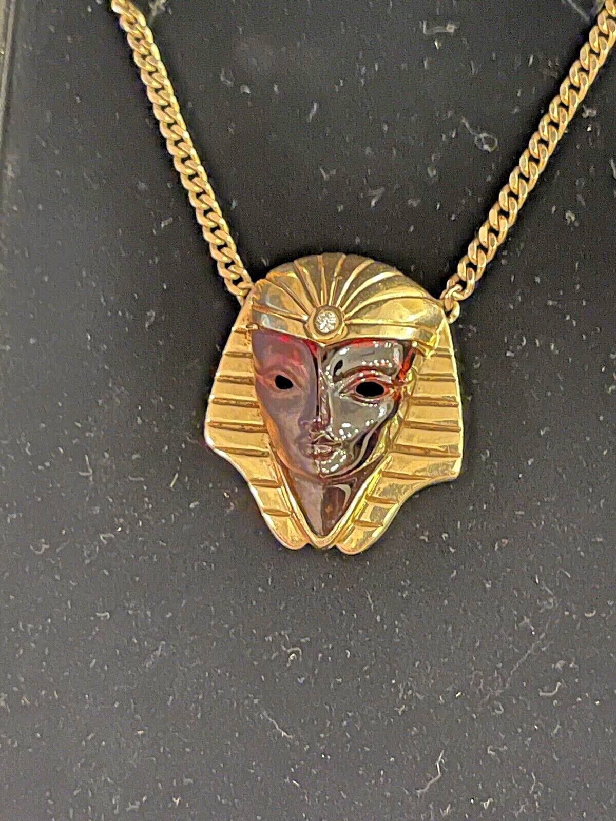 Egyptian Revival 14k Gold Pharaoh Head Pendant and Ch… - Gem